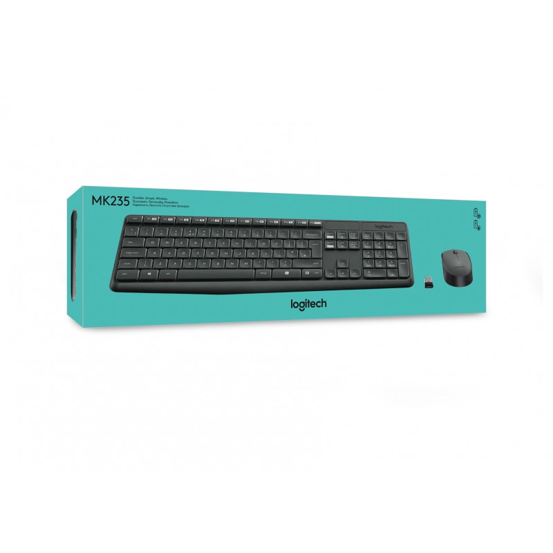 logitech mk235 clavier rf sans fil qwerty us international gris - claviers