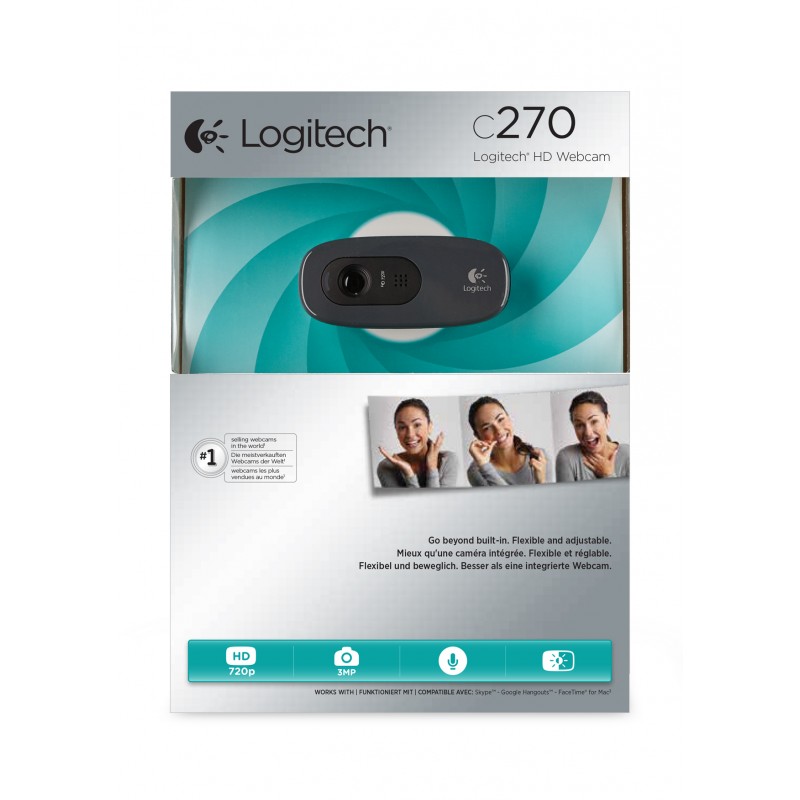 logitech c270 webcam 3 mp 1280 x 720 pixels usb 2.0 noir - webcams